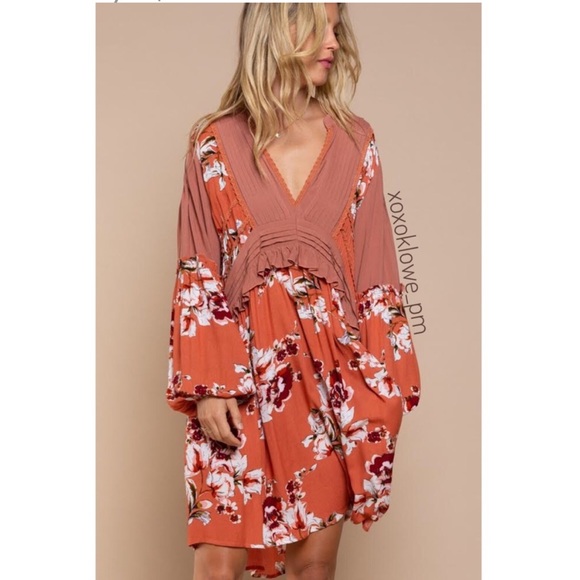 POL | Dresses | Nwt Clearance Pol Rust Floral Boho Ballon Sleeves Tunic ...